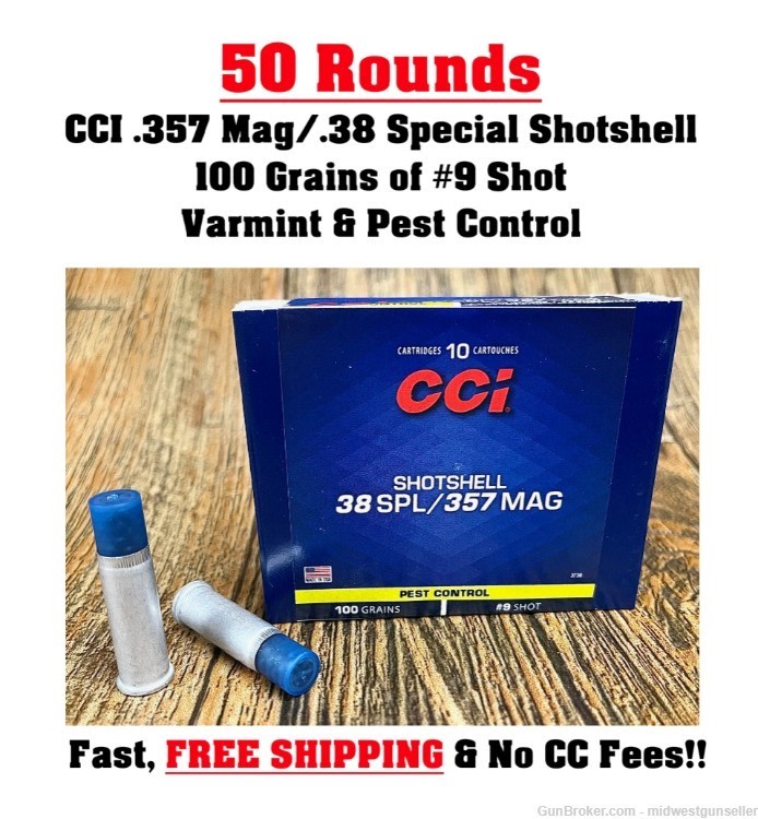 50 Rds CCI .357 Mag Magnum .38 Special #9 Bird Shot Shotshell Pest ...