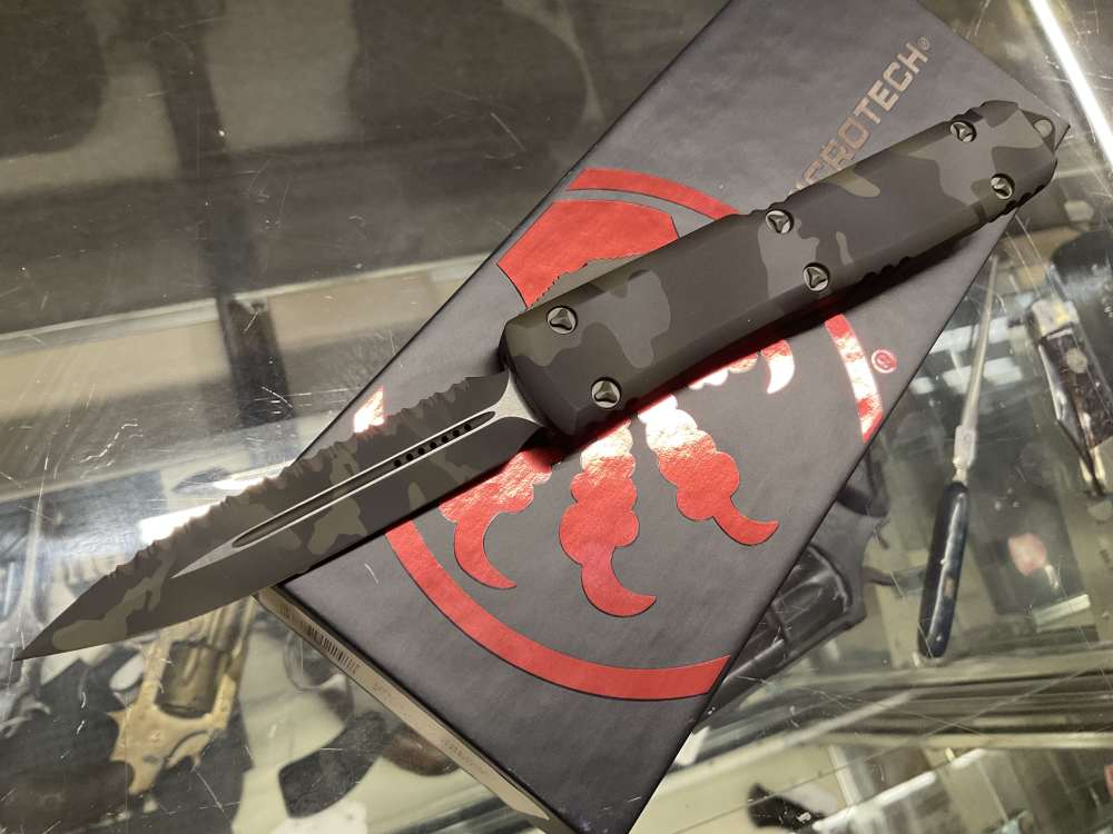 NEW Vintage Microtech camo full serrated DE ultratech otf auto knife od ...