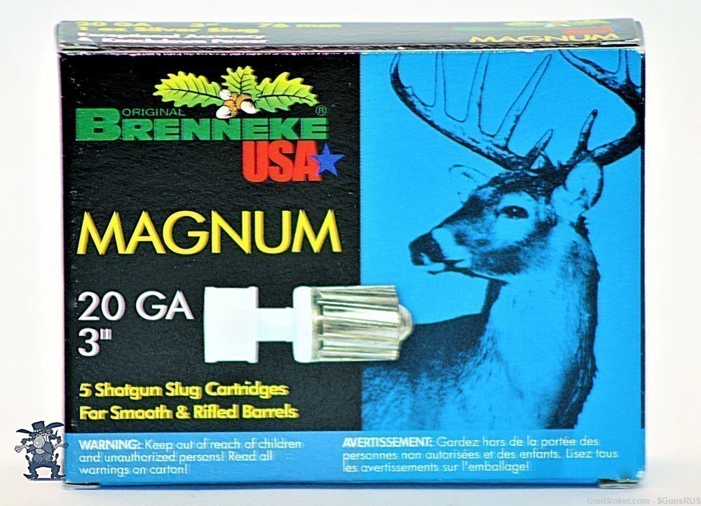 BRENNEKE 20 GA MAGNUM 3" 1oz Silver Slug Smooth & Rifled Bore Slugs 5 ...