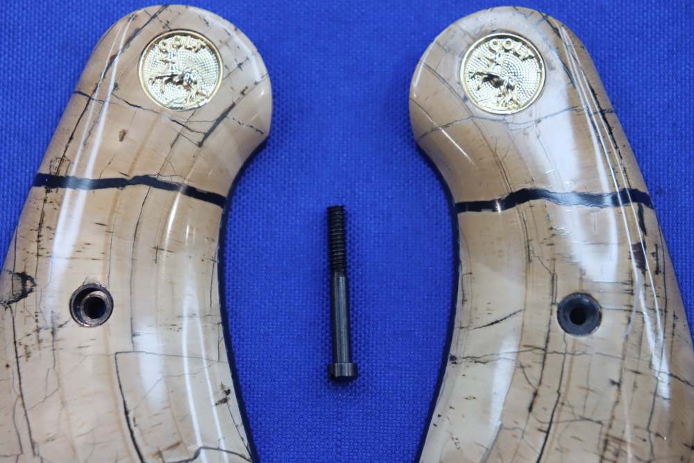 Colt Python Revolver Genuine Cross Cut Mammoth Ivory Grips GOLD Emblems ...