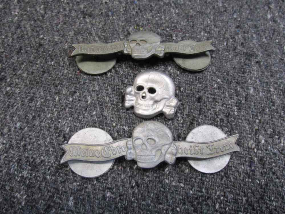 LOT OF 3 REPRODUCTION WWII GERMAN SKULLS/SS UNIFORM INSIGNIA - WWI ...