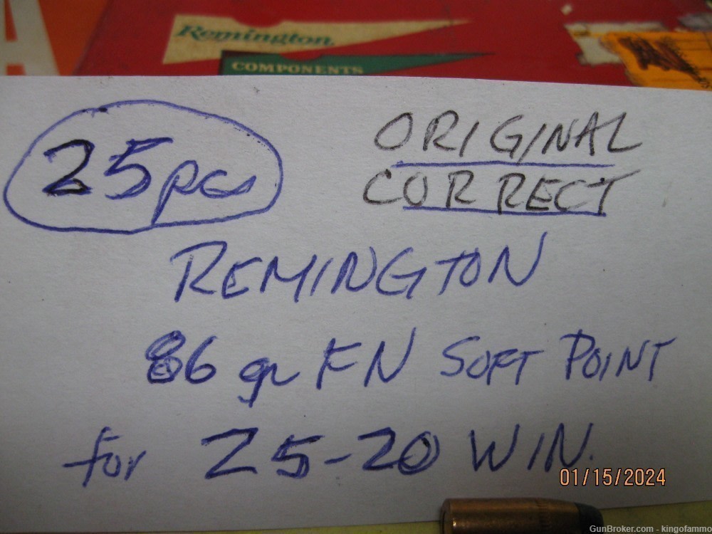 Scarce 25 pc Remington 25-20 Win 86 gr JFN Bullets; more weights ...