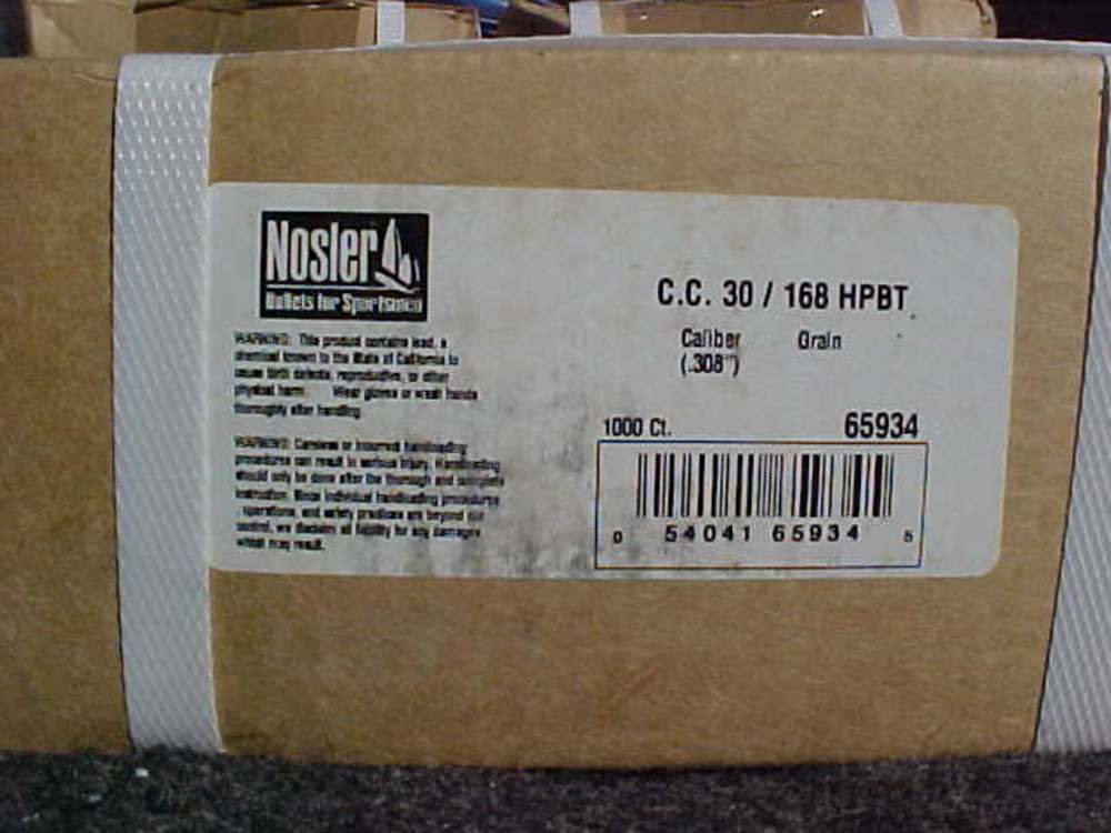 Nosler Bullets 30 Caliber, 168 Grain Boattail Hollow Point 1000 Rounds ...