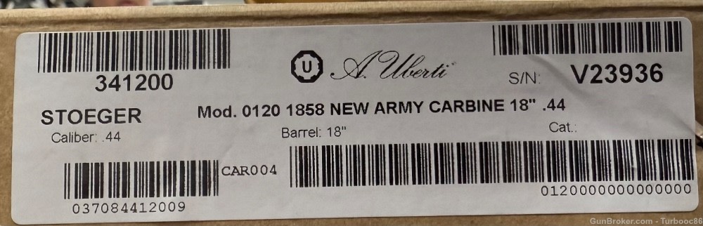 A. Uberti 1858 New Army Carbine .44 Cal. 18” Barrel. - Black Powder ...