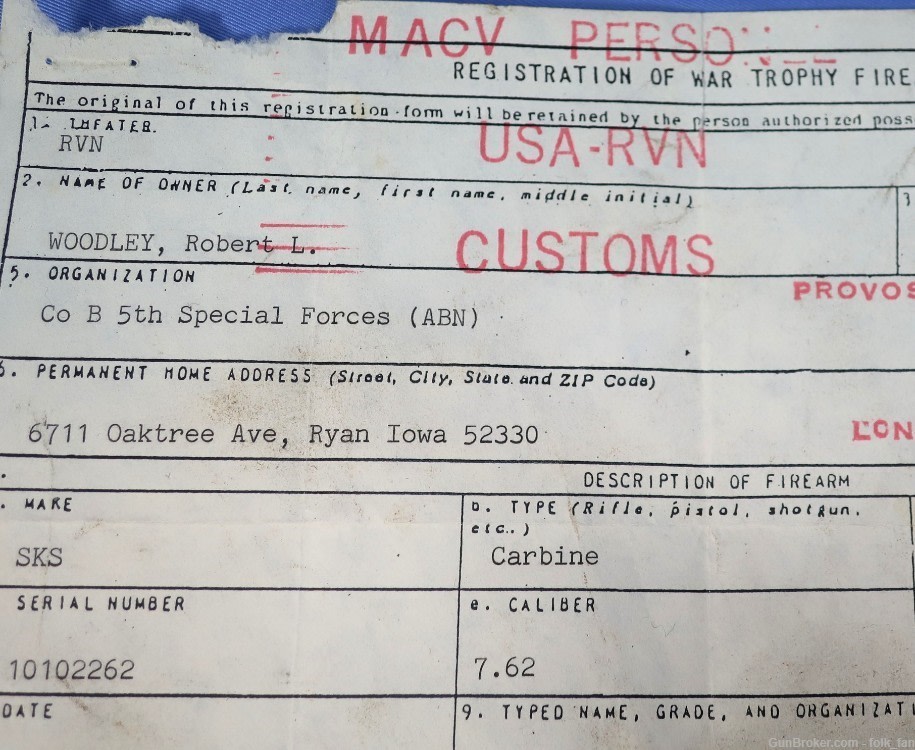 Chicom Chinese Type 56 SKS Vietnam Bring Back w/Papers, Beret Nha Trang ...