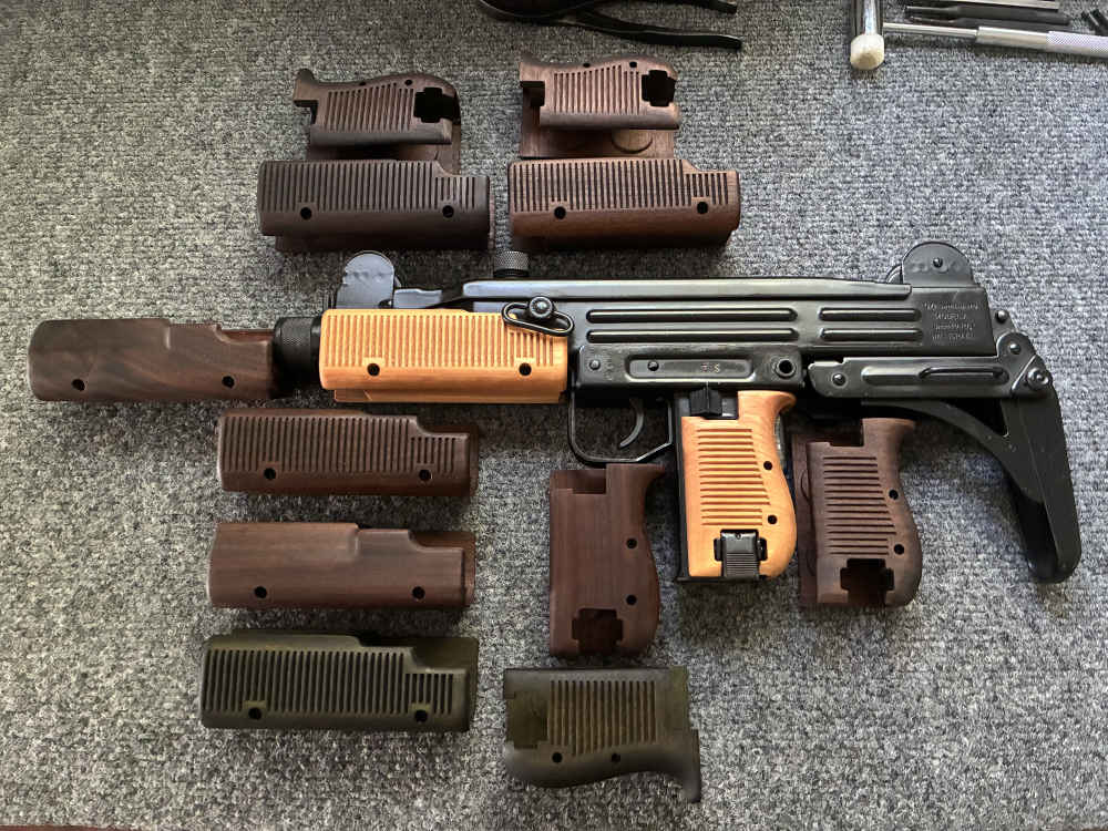 Custom IMI UZI Full Size Walnut Handguard and Grip Panel Wood Furniture ...