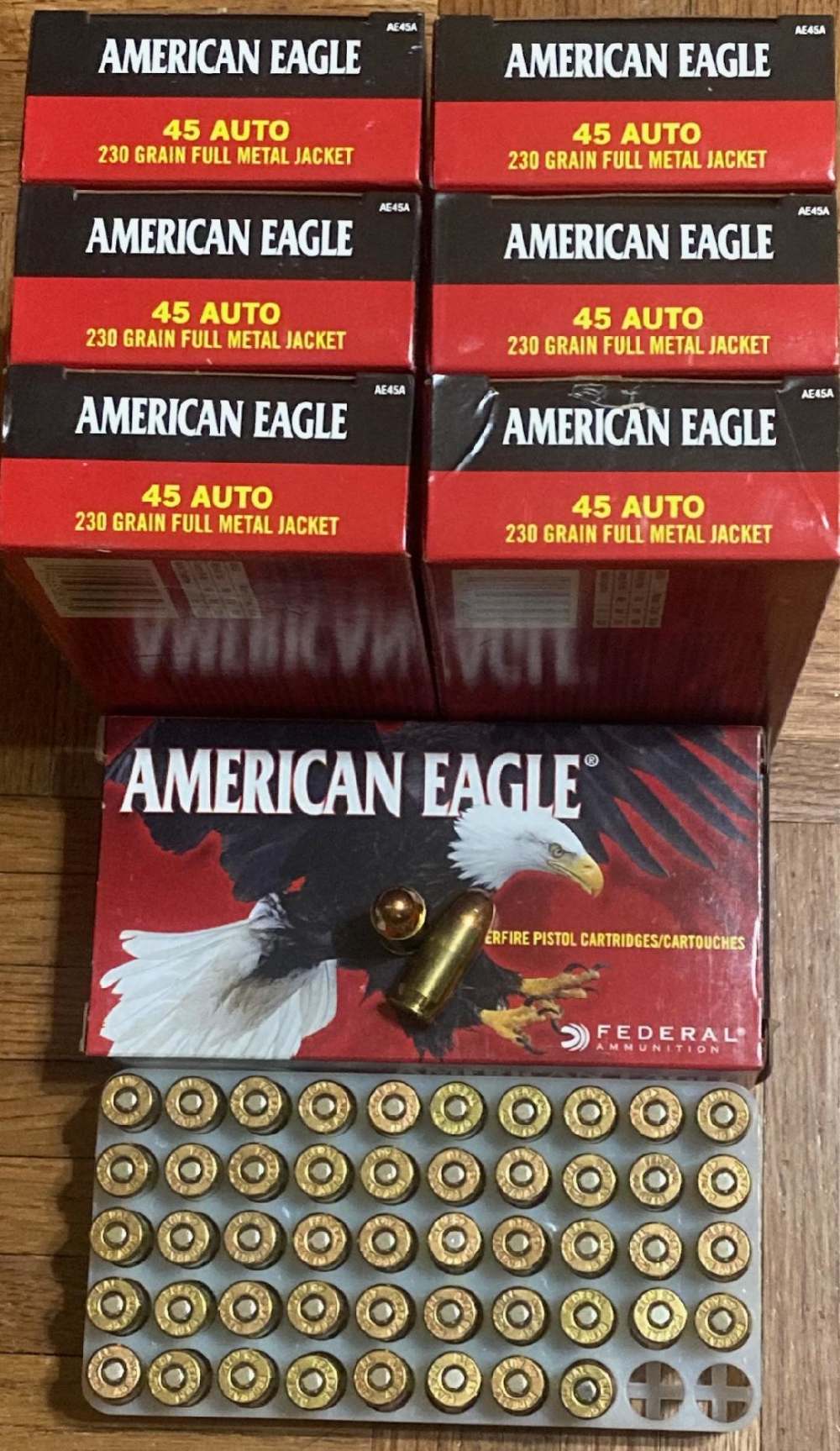 45 Auto ACP 230 gr FMJ Pistol Ammo 350 rds Federal American Eagle AE45A ...