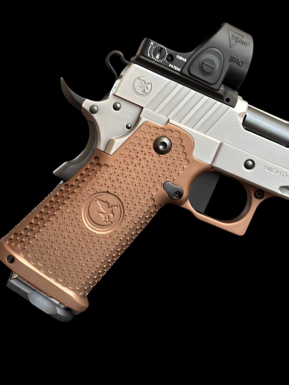 NIGHTHAWK CUSTOM BDS9 COMM 4.25” DS 9mm SILVER PVD AND SANDHAWK GRIPS ...