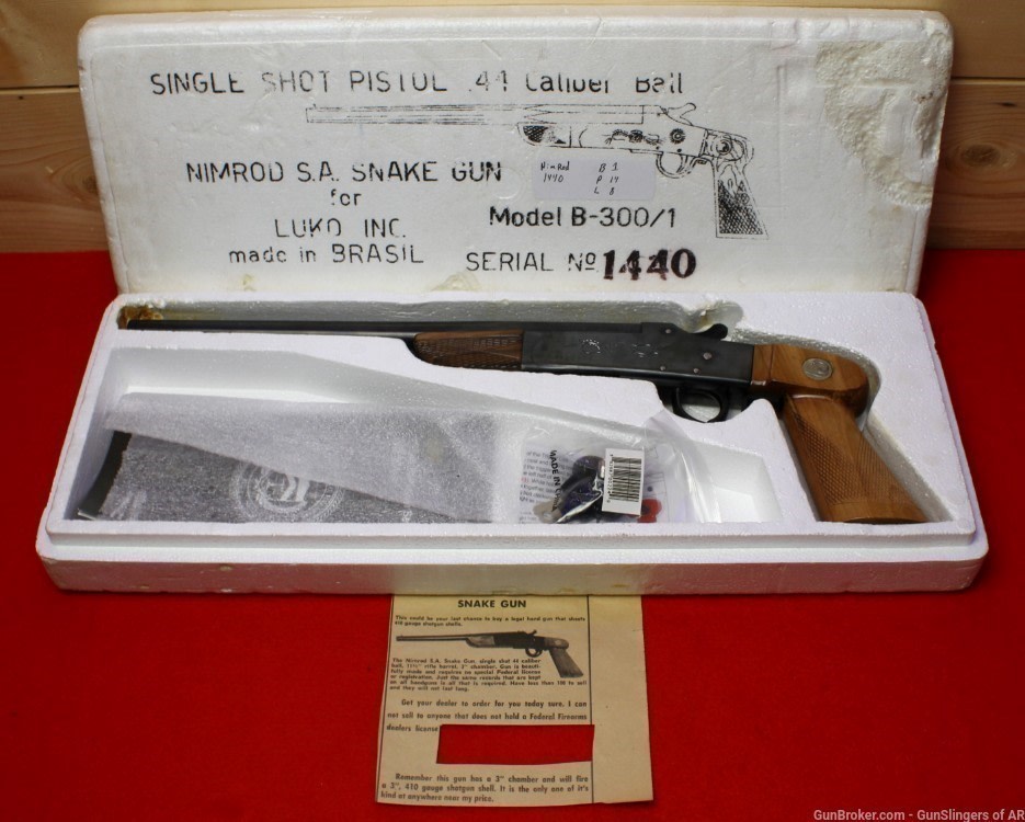 Nimrod S.A. Snake Gun B-300/1 .44 Cal Colt Ball / .410 3" - Single Shot ...