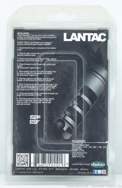 Lantac Dragon DGN9MMB 9x19mm Rifle ½”X36 Advanced Muzzle Brake & Washer ...