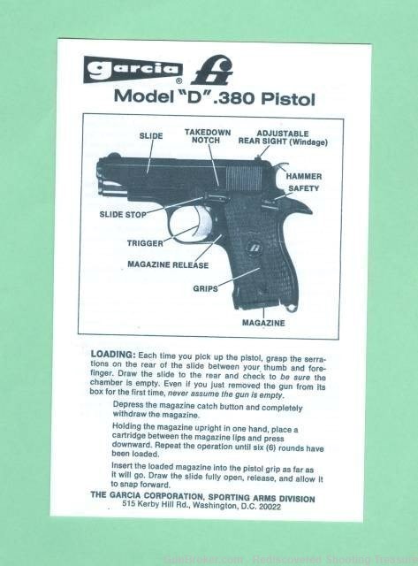 Garcia Fi Model D (Star) Fac Owners Instr Manual R - Other Gun ...