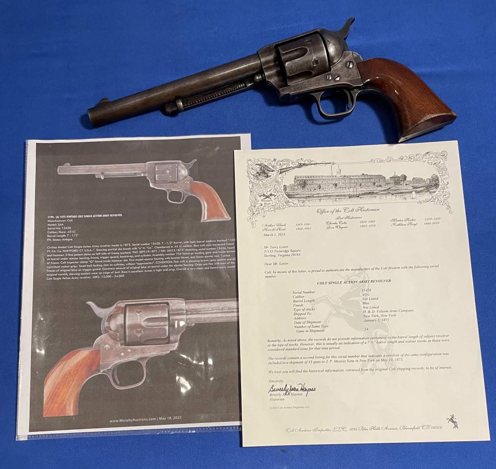 Antique Early Colt Single Action Army Revolver Mfg. Jan. 1875 w/Colt ...