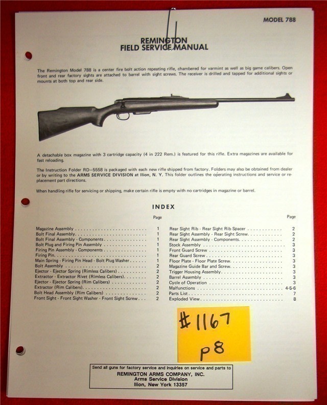 Original Remington Field Service Owners Instruction Manual Model 788 - Gun Posters & Flyers at ...