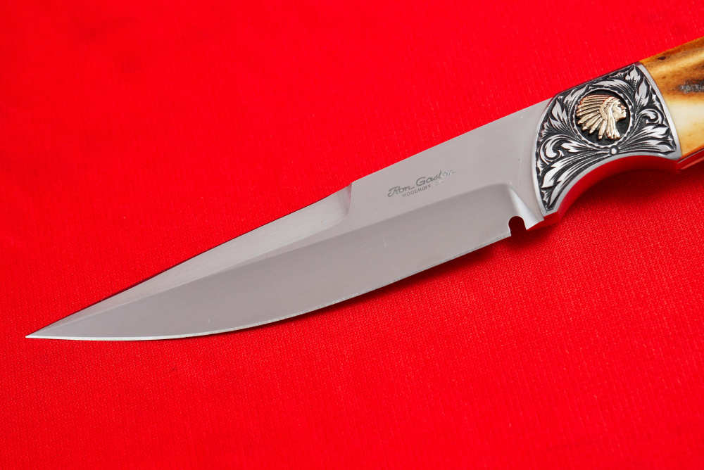 Rare Ron Gaston & Ben Shostle Master Engraved Gold Indian & Stag Handle - Fixed Blade Knives at ...