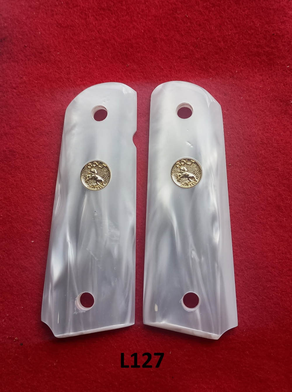 Kirinite White Pearl Grips w/Gold Colt mdlns for Colt 1911 Govt! - Pistol Grips at GunBroker.com ...