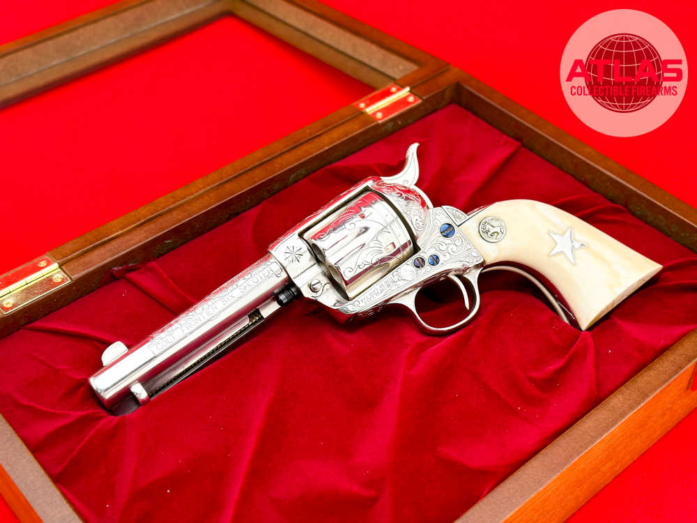 1901 Colt SAA 44 40 4.75" Master Engraved Nickel Fire Blue Texas Star ...