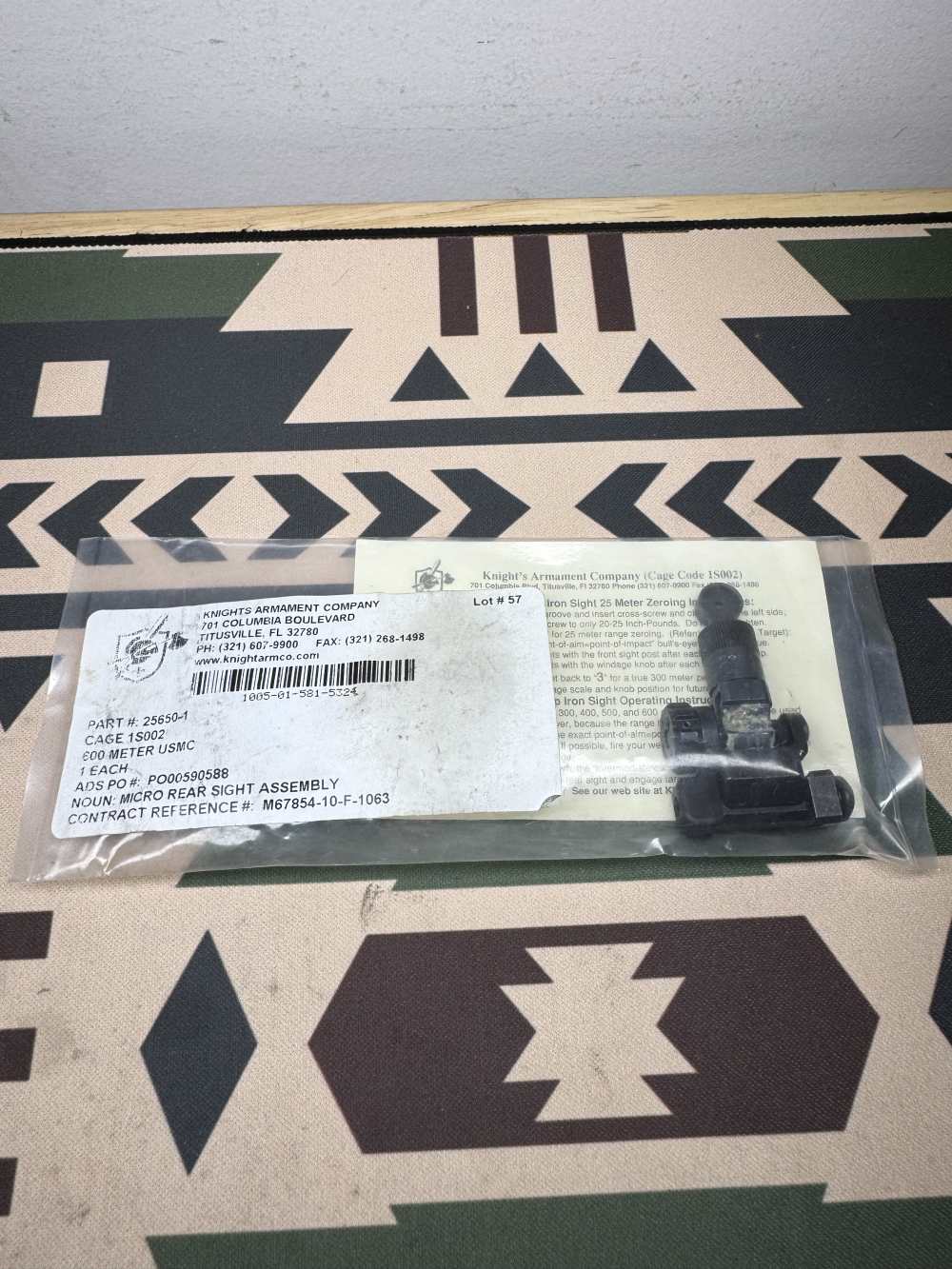 Knights Armament KAC USMC Folding Micro Rear Iron Sight 200-600 Meter ...