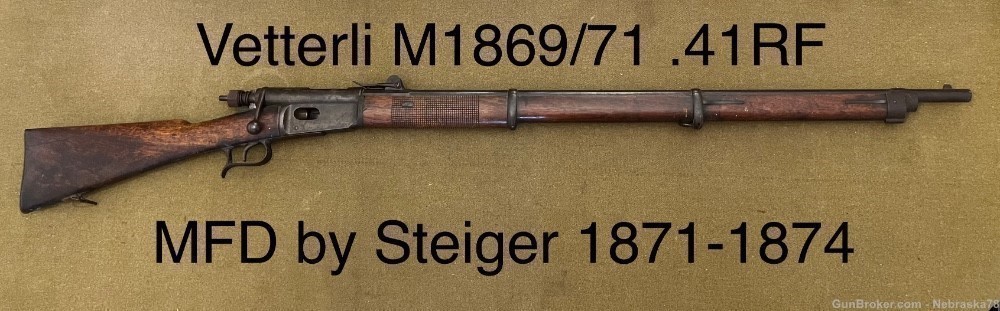 Rare antique no FFL Swiss Steiger Vetterli rifle .41RF tube fed 10 ...