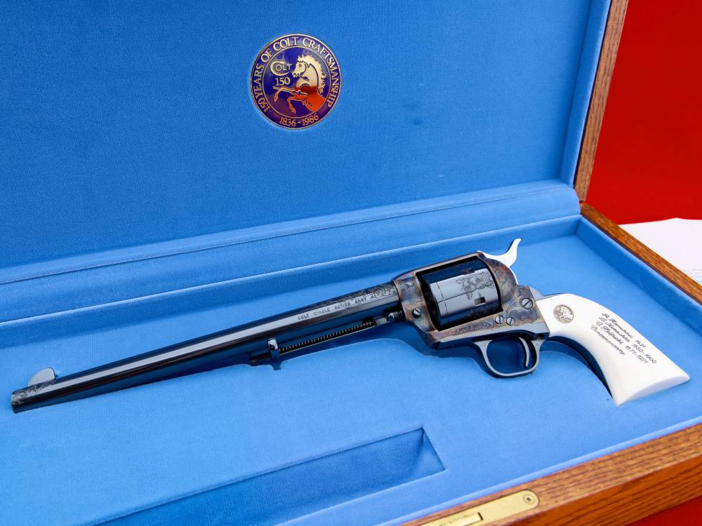 GEORGE SPRING MASTER ENGRAVED - COLT SAA SAMPLER 45 LC - CARVED IVORY ...