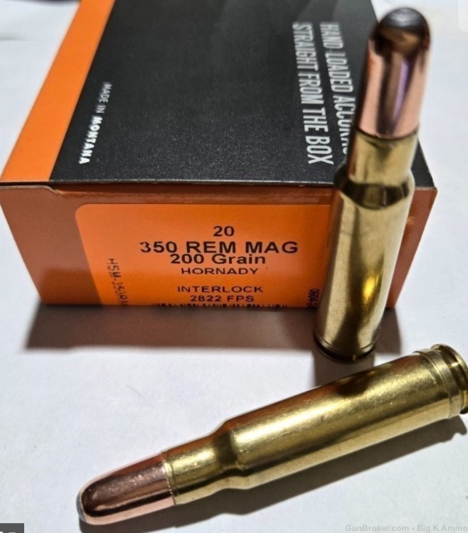 350 Remington Magnum HSM 200 Gr. Hornady Interlock 350 rem mag Box of ...