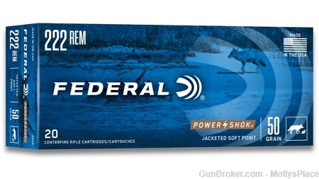 Federal Power-Shok 222 Rem 50gr JSP 222A Single Box - 20 Rounds - Rifle ...