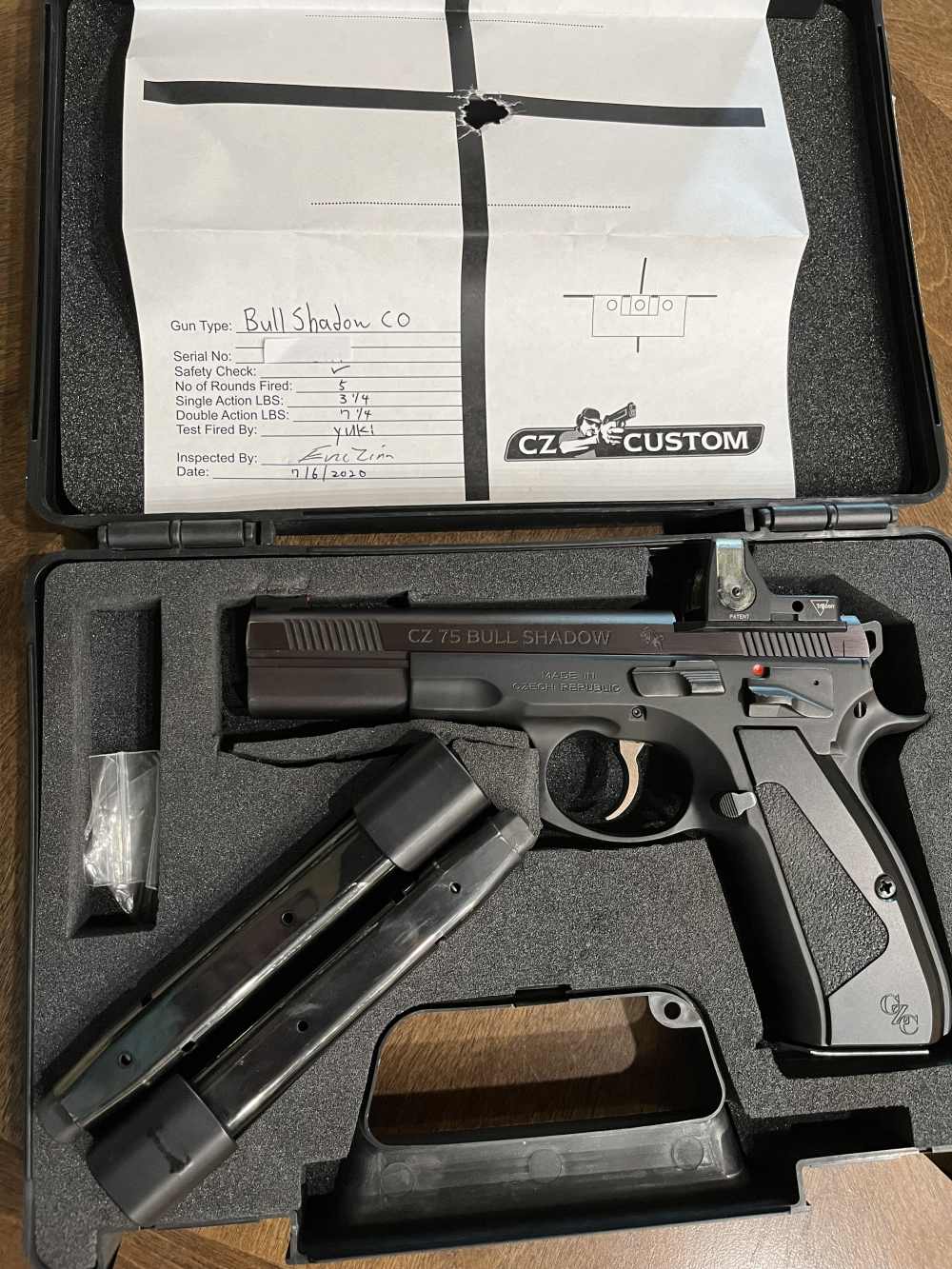CZ 75 Bull Shadow Custom Shop 9mm Pro Tech 1 with mounted trijicon ...
