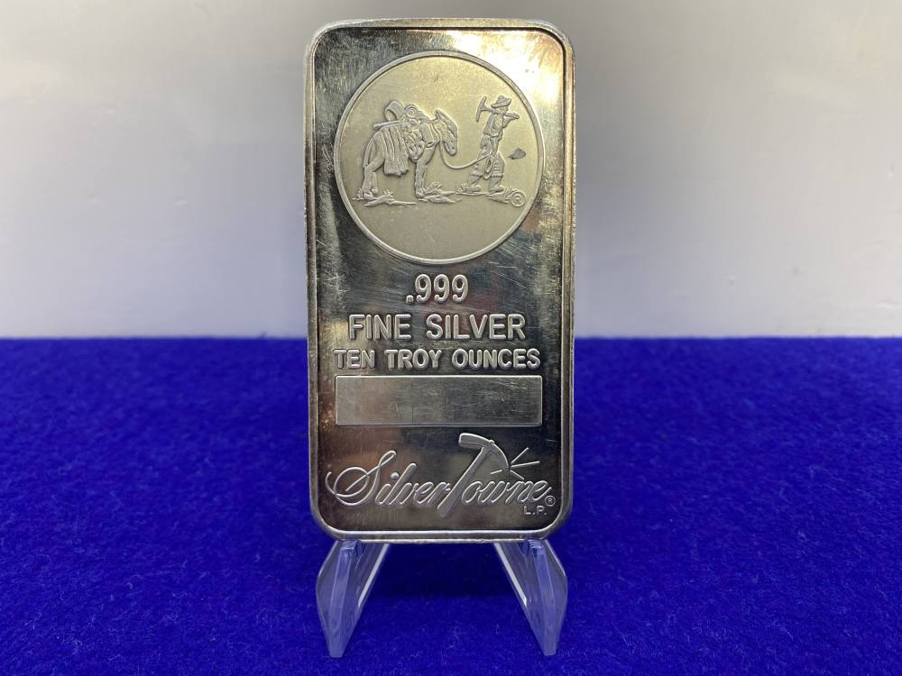 (1) Silver Towne *SILVER BAR* -10 Troy Ounces- Fine Bar .999 ...