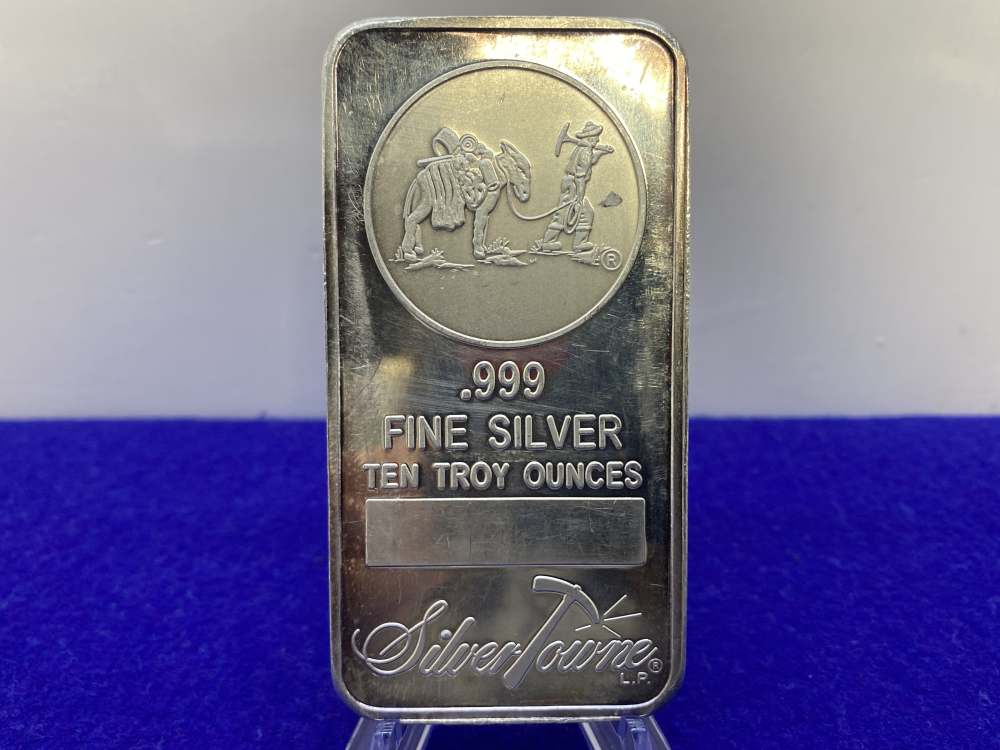(1) Silver Towne *SILVER BAR* -10 Troy Ounces- Fine Bar .999 ...
