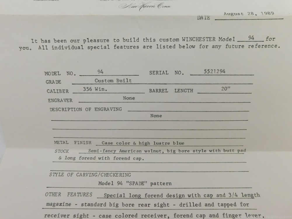 1989 Winchester 94 Model 21 Custom Shop Custom Build 356 New In The Box ...