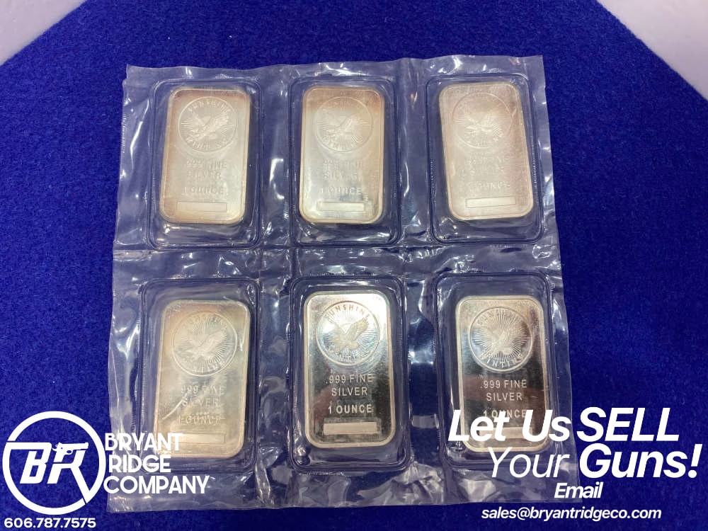 (6) Sunshine 1oz PURE SILVER Bars .999 6oz of Silver -FACTORY SEALED ...