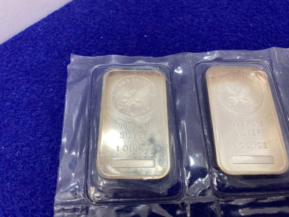(6) Sunshine 1oz PURE SILVER Bars .999 6oz of Silver -FACTORY SEALED ...