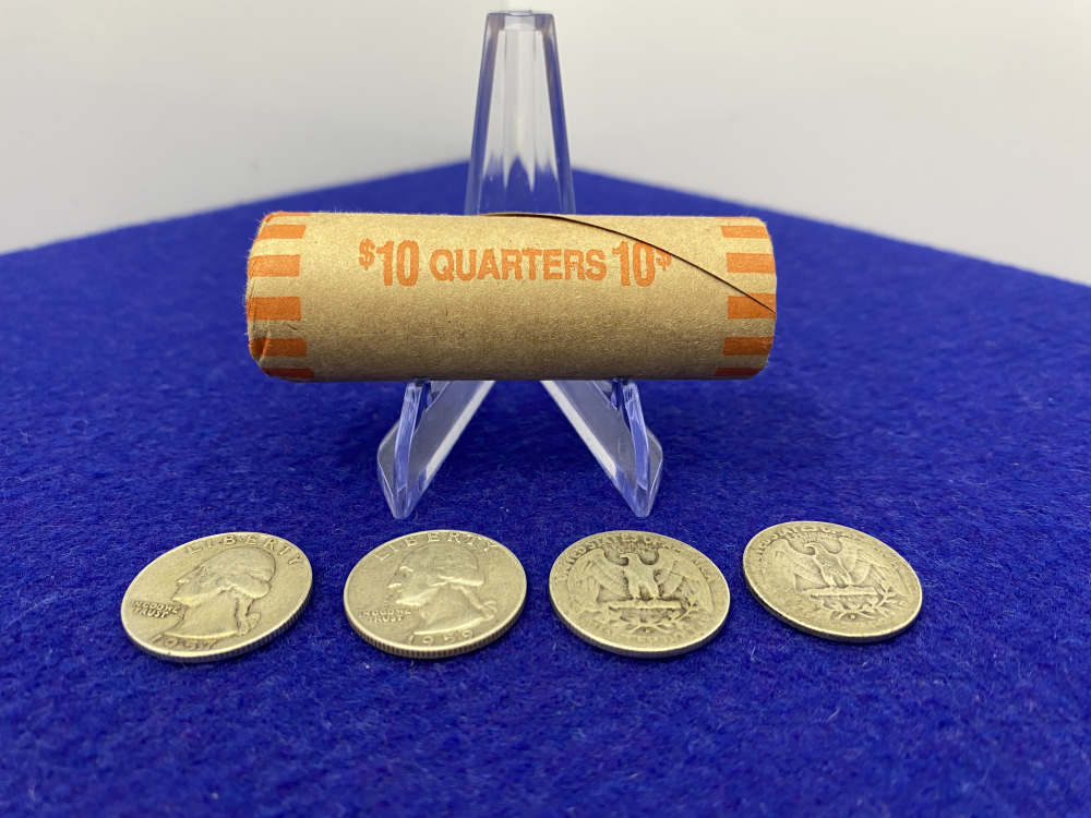 Pre-1964 U.S. Quarters (40)qty *90% SILVER* -7.23 Troy Ounces- 1 Roll ...