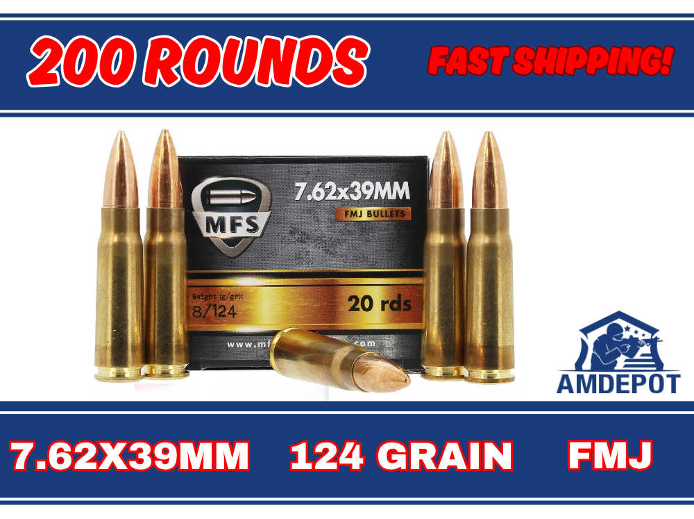 200 RDS - 7.62X39mm 124 Gr FMJ Non-Magenetic MFS Defense Ammo - Rifle ...