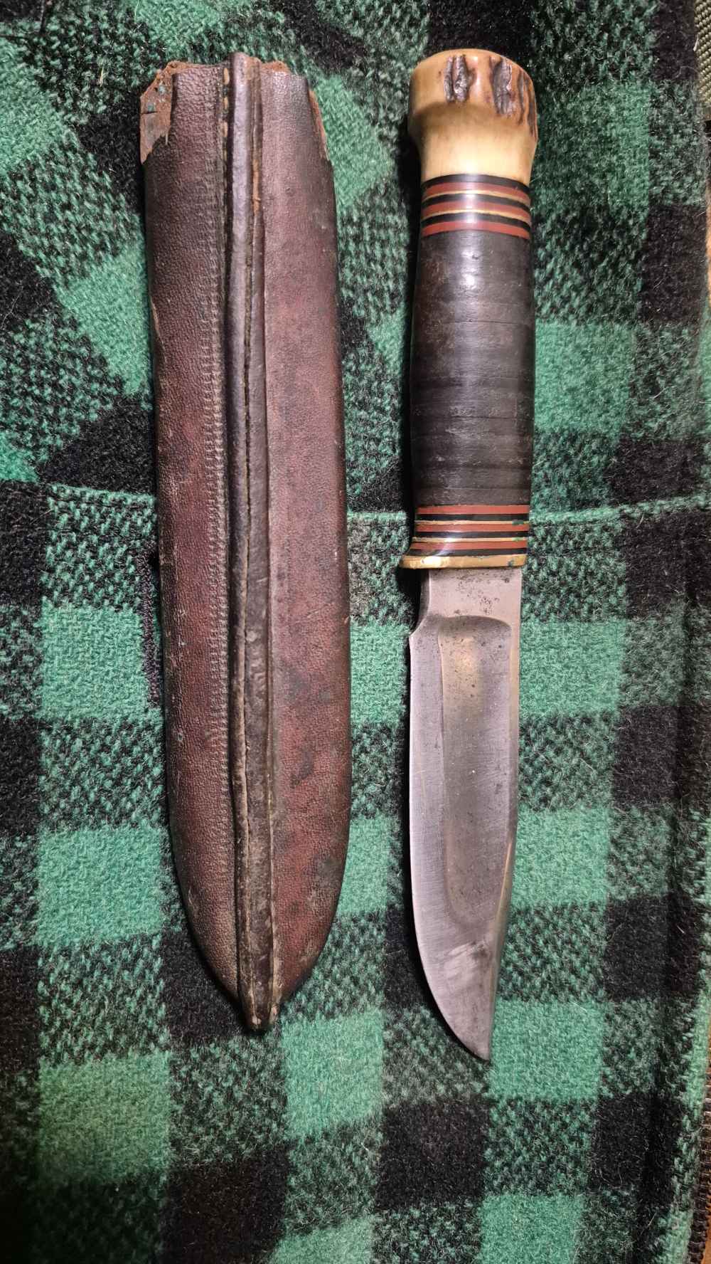 Marble's Canoe Knife With W.L. Marble tube sheath Stag Pomel Fixed ...