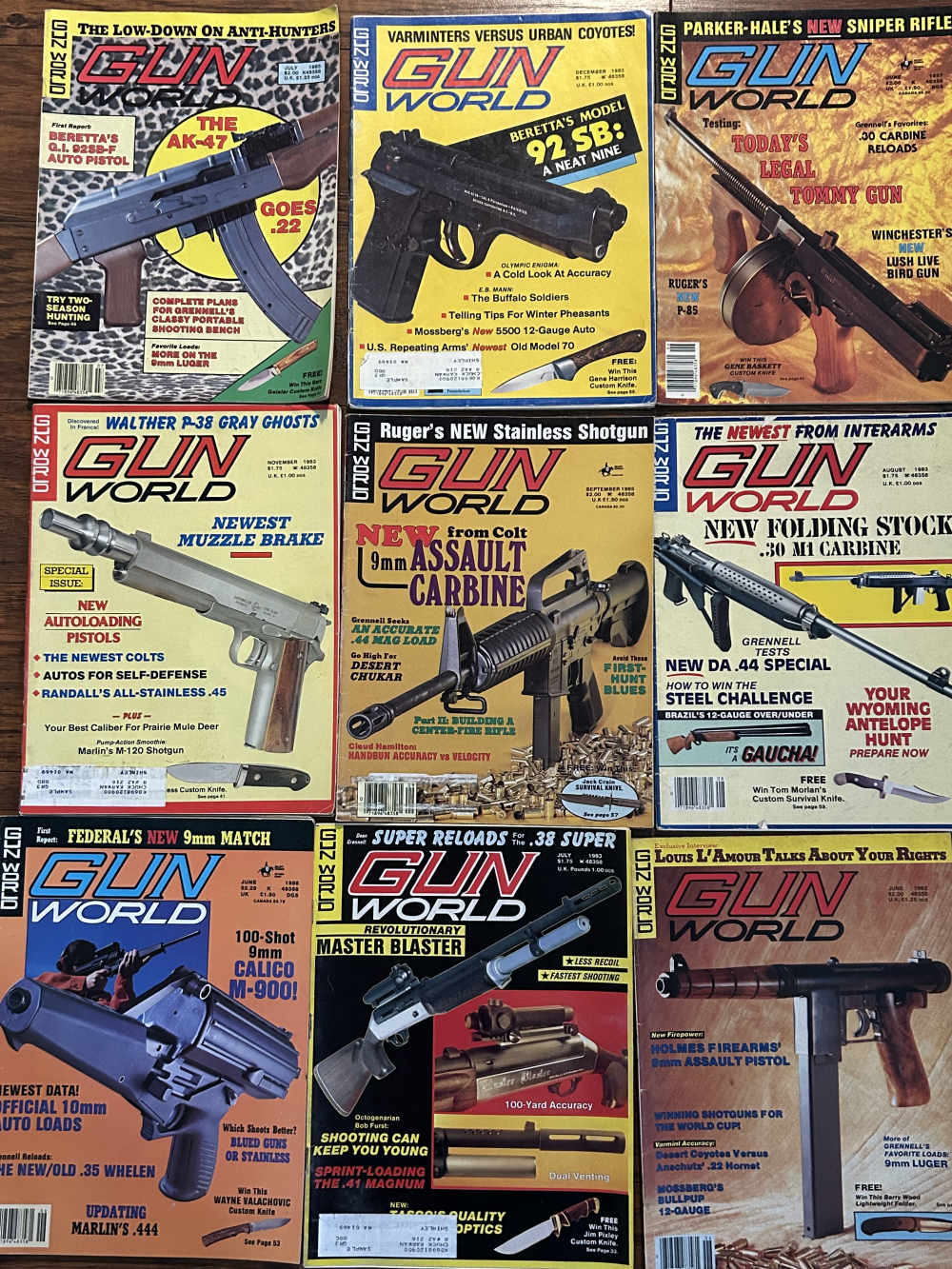 VTG GUN WORLD magazine 1980s 9x issues retro AR-15, Calico, Beretta 92 ...