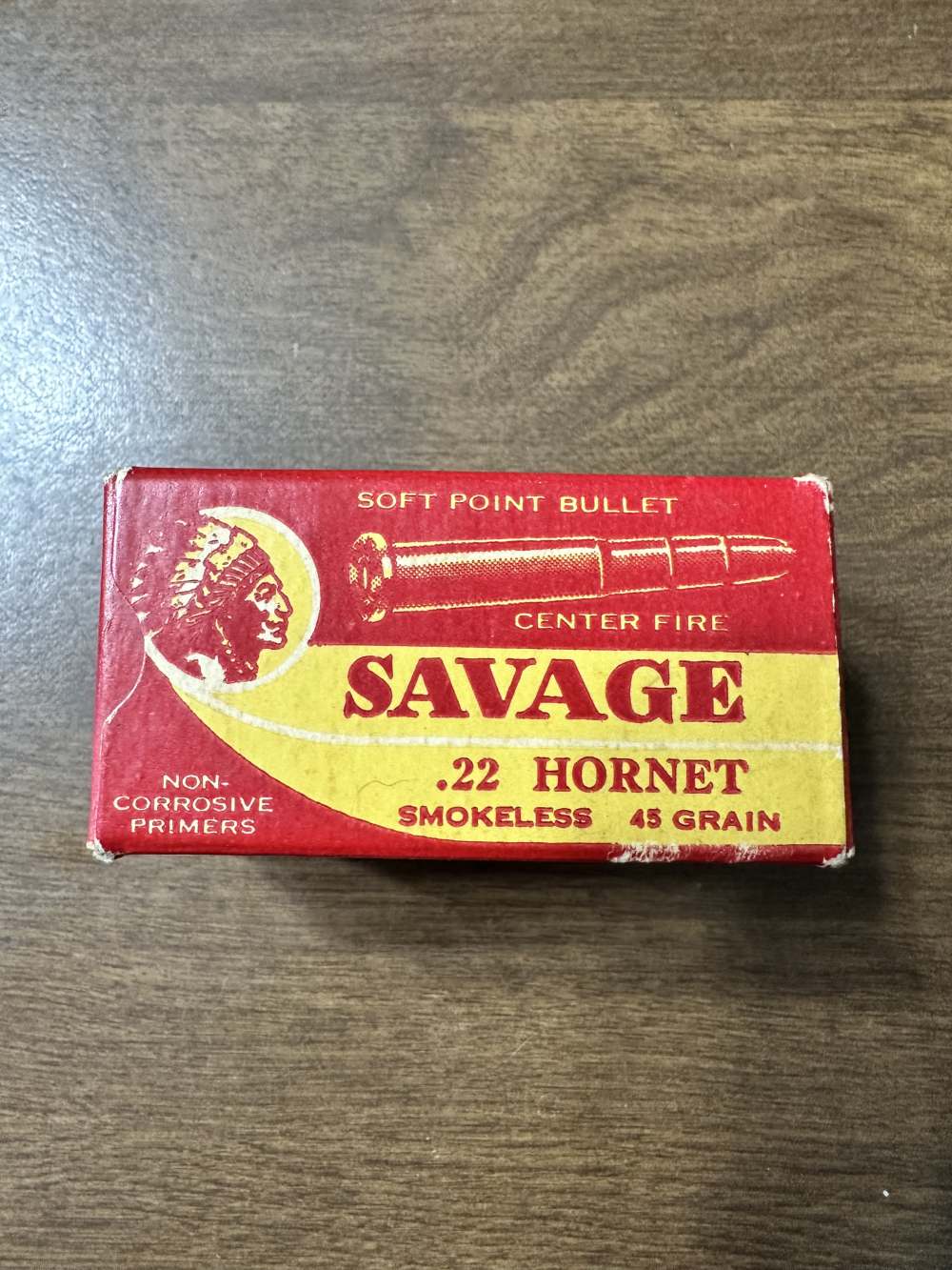 Vintage Savage Indian head 22 hornet full factory ammo box EXTREMELY ...