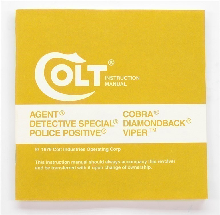 Colt Agent, Det. Spec., Police Pos., Cobra, D-Back, 1979 Manual, PLUS ...