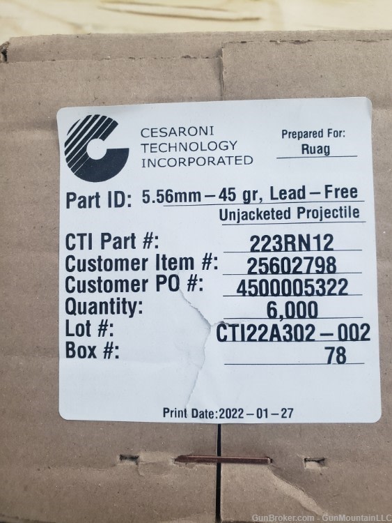 5.56mm Frangible Projectiles 45gr Cesaroni made, lead free, 6000 /case ...