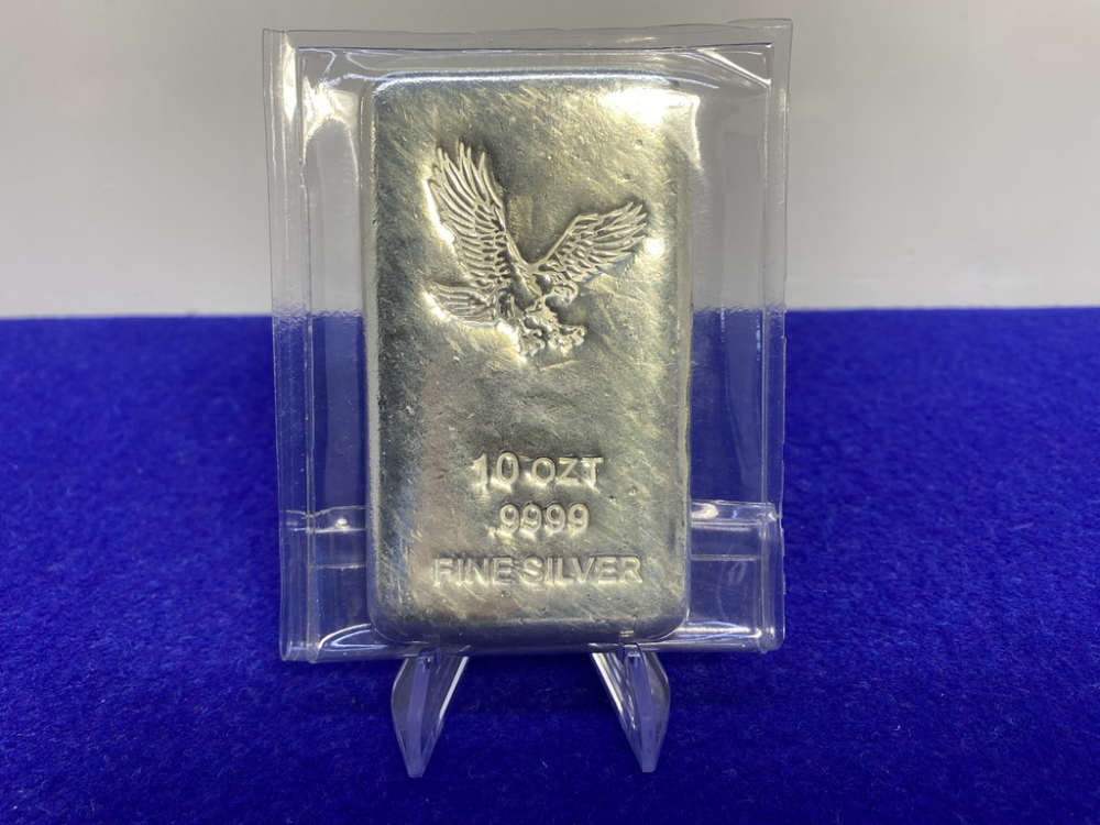 (1) 10oz Poured PURE SILVER Bar -CNT Mint- *.999 FINE SILVER* Eagle ...
