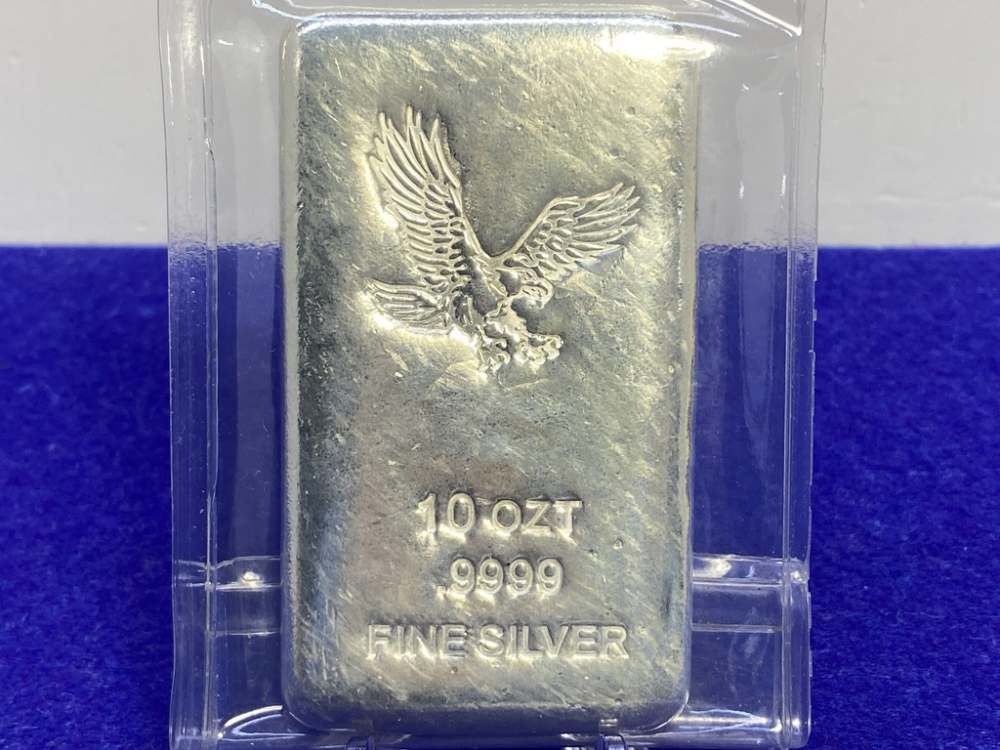 (1) 10oz Poured PURE SILVER Bar -CNT Mint- *.999 FINE SILVER* Eagle ...