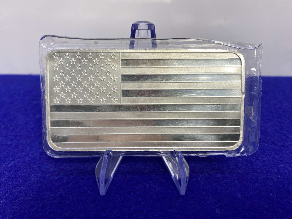 (1) American Flag Silver Towne *10oz .999 FINE SILVER* Factory Sealed ...