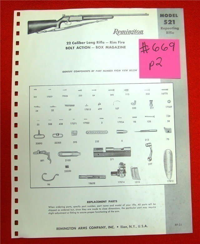 Orig Remington 22 Model 521 Parts List Schematic - Gun Posters & Flyers ...