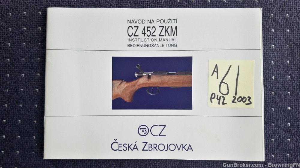 Orig CZ Model 452 ZKM Owners Manual 2003 - Gun Posters & Flyers at ...