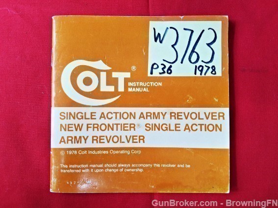 Orig Colt SA Army New Frontier Owners Manual 1978 - Gun Posters ...