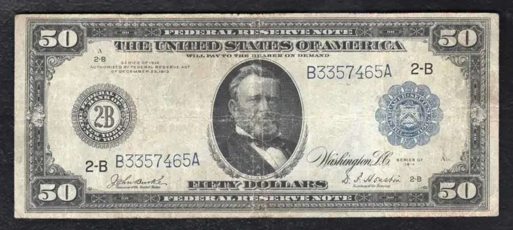 1914 $50 Federal Reserve Note Currency Money w/ US Grant - US Coins / Currency at GunBroker.com ...