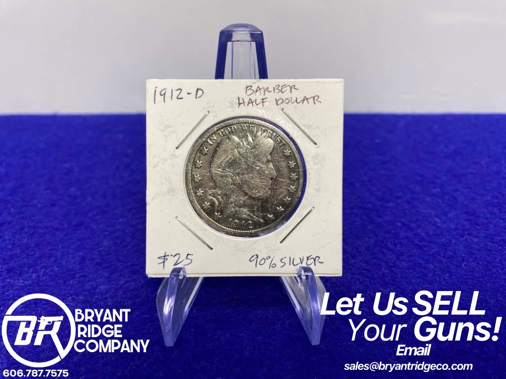 (1) 1912 Barber SILVER Half Dollar -90% SILVER- Desirable Denver US ...