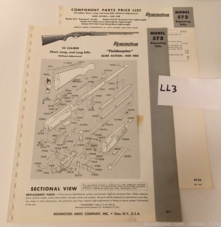 Orig Remington Model 572 Parts List Schematic Diagram - Other Gun ...
