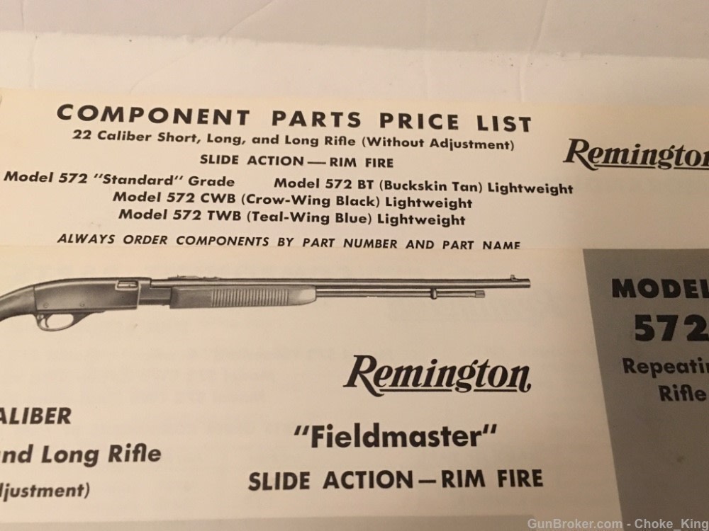 Orig Remington Model 572 Parts List Schematic Diagram - Other Gun ...