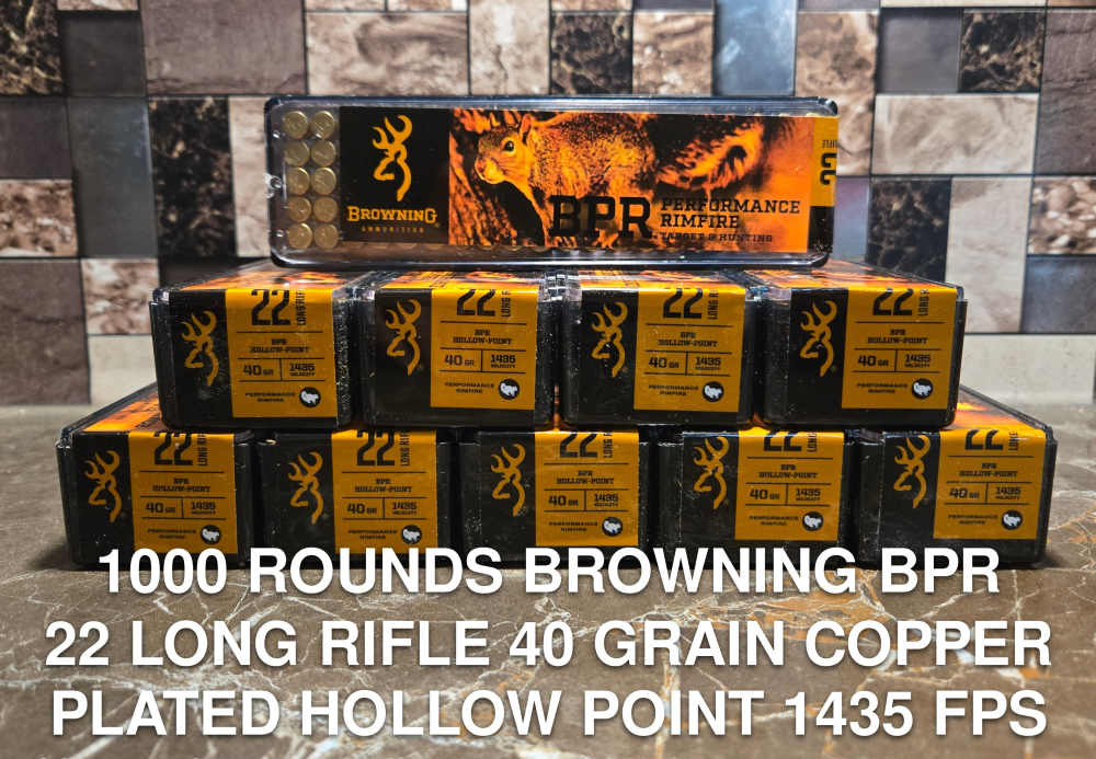1000 Rounds Browning BPR 22 Long Rifle 40gr Copper Plated HP 1435 FPS ...