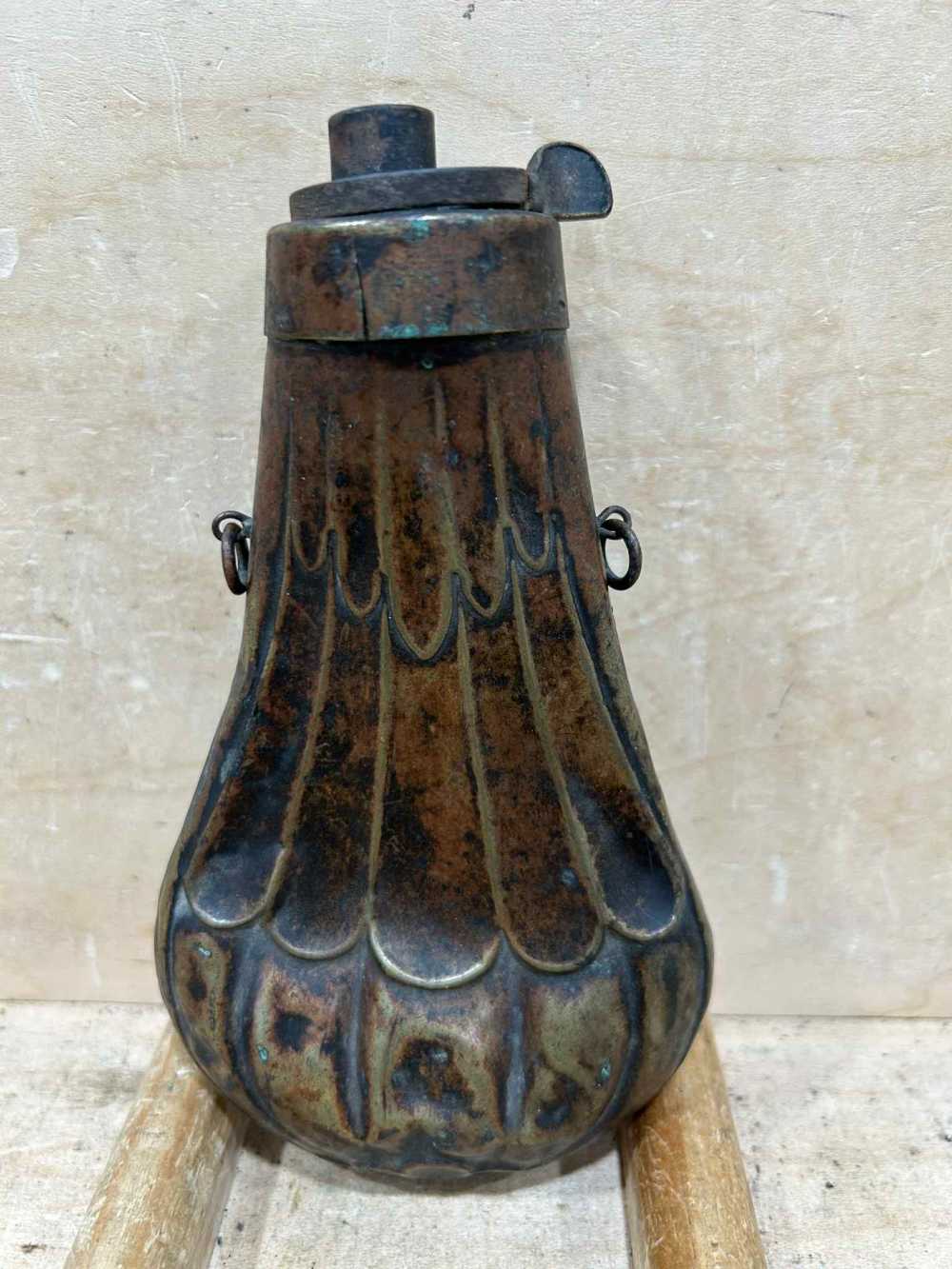 BRASS POWDER FLASK CIRCA 1840 PFB - Other Muzzleloader Supplies & Black ...